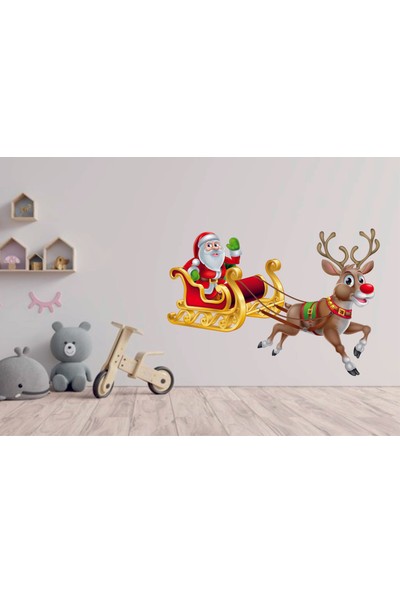 GK Evim Merry Christmas Noel Baba ve Geyik Duvar Sticker