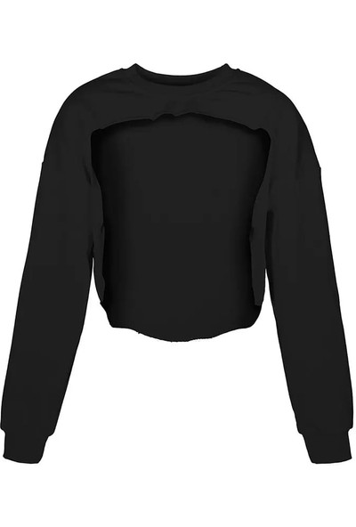 Huya Siyah Crop Sweatshirt Uzun Kollu
