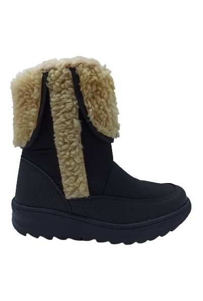 Mini Can Kürklü Siyah Çocuk Kar Botu