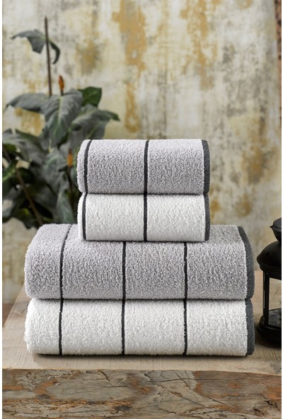 Eumenia Valona 50 x 85 – 70 x 140 cm 4'lü Banyo Havlu Seti Gri-Krem