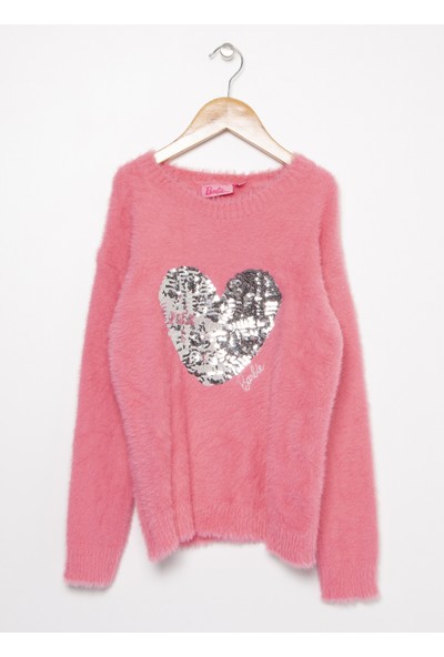 Barbie Nakışlı Pembe Kız Çocuk Kazak