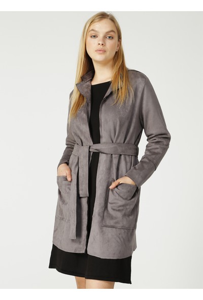 Fabrika Comfort Dik Yaka Düz Gri Kaban