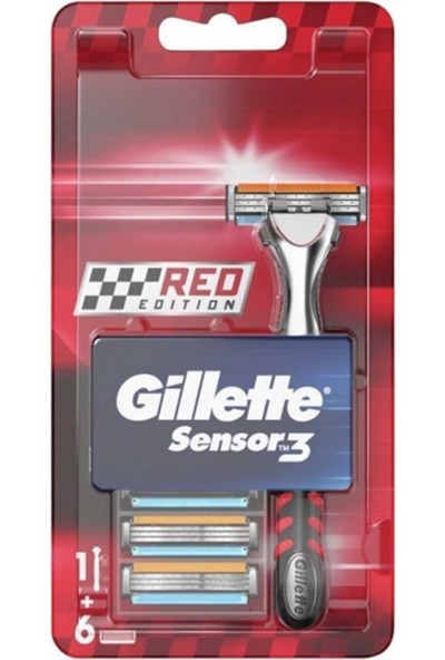Gillette Sensor3 Tıraş Makinesi Red Edition + 6 Yedek Tıraş Bıçağı