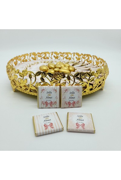 Chokaranj Gold Tepside Vintage Pudra Renk Isimli Kız Isteme, Söz, Nişan Çikolatası