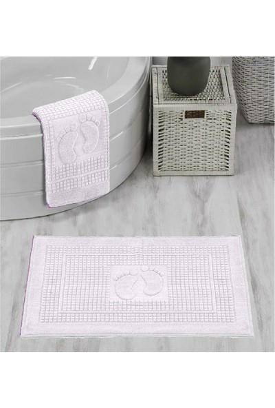 Regule 2'li Ayak Havlusu Paspas Seti 50 x 70 cm Ayak Çizgili Beyaz