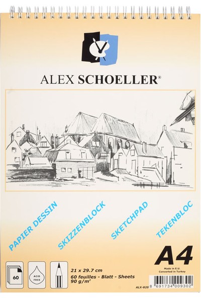 Alex Schoeller Spiralli Eskiz Çizim Defteri 90 gr A4 60 Yaprak