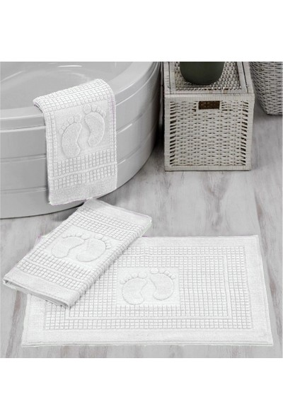 Regule 3'lü Ayak Havlusu Paspas Seti Ayak Çizgili Beyaz x 3 Adet