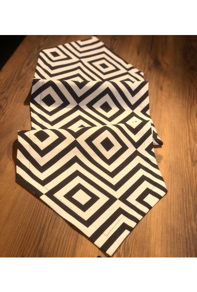 GA Madame Home Siyah Beyaz Desenli Runner ve 6'li Amerikan Servis Supla