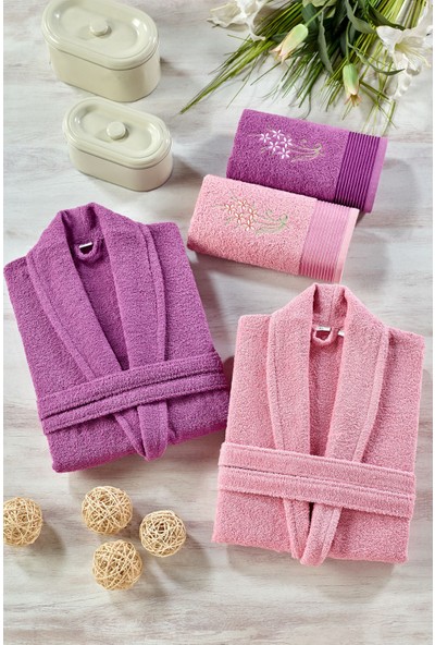 GA Madame Home Havlulu Bornoz 4'lü Set Pamuklu GA Madame Home Havlulu Bornoz 4'lü Set Pamuklu