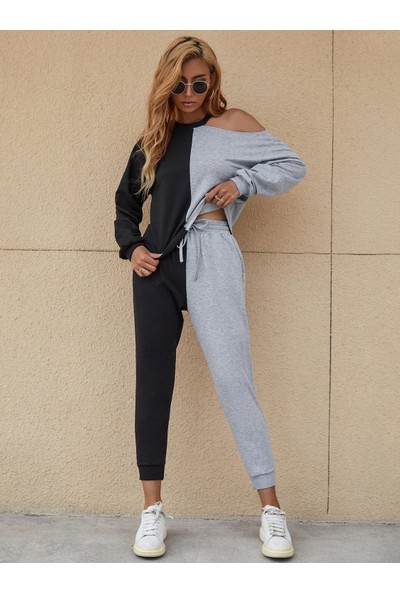 The Different Siyah Gri Detay Eşorftman Takım
