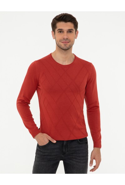 Pierre Cardin Kiremit Slim Fit Bisiklet Yaka Triko Kazak 50248527-VR031 Pierre Cardin Kiremit Slim Fit Bisiklet Yaka Triko Kazak 50248527-VR031