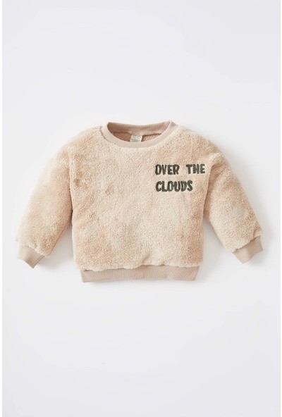 DeFacto Erkek Bebek Bisiklet Yaka Nakışlı Peluş Sweatshirt V9035A221WN DeFacto Erkek Bebek Bisiklet Yaka Nakışlı Peluş Sweatshirt V9035A221WN