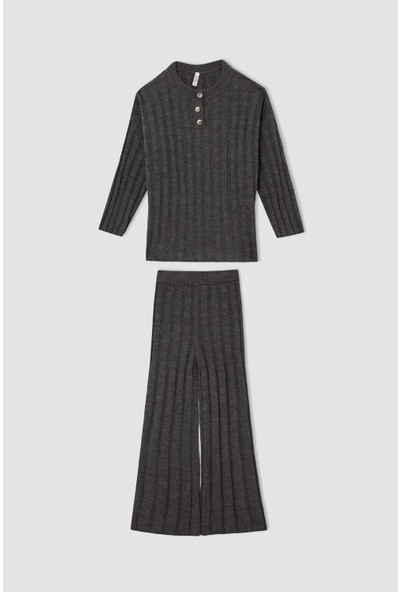 DeFacto Kız Çocuk Bisiklet Yaka Uzun Kollu Tişört Geniş Paça Pantolon Triko Takım V0848A621WN DeFacto Kız Çocuk Bisiklet Yaka Uzun Kollu Tişört Geniş Paça Pantolon Triko Takım V0848A621WN