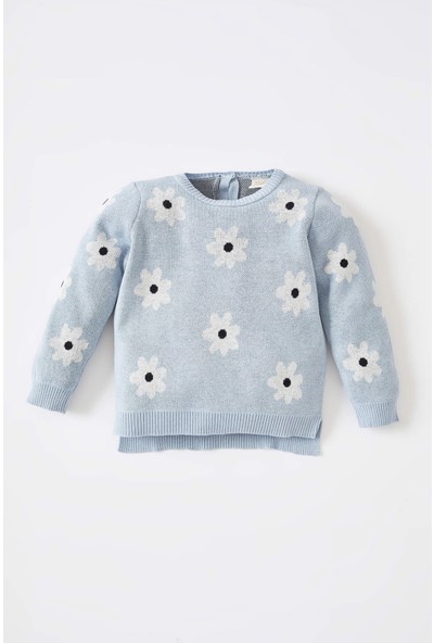 DeFacto Kız Bebek Bisiklet Yaka Papatya Figürlü Kazak W3988A221WN