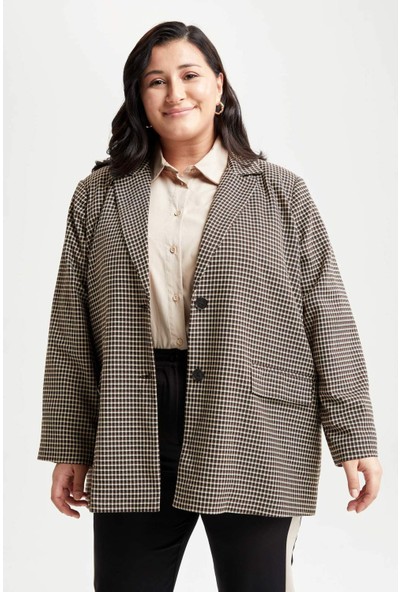 DeFacto Kareli Kapaklı Cepli Oversize Fit Uzun Kollu Blazer Ceket W4844AZ21AU DeFacto Kareli Kapaklı Cepli Oversize Fit Uzun Kollu Blazer Ceket W4844AZ21AU