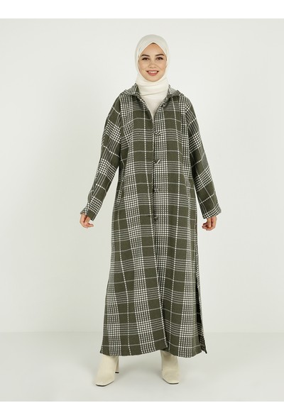 Tavin Kapüşonlu Yırtmaç Detaylı Ekoseli Kaban - Haki - Tavin Tavin Kapüşonlu Yırtmaç Detaylı Ekoseli Kaban - Haki - Tavin