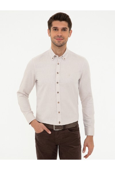 Pierre Cardin Bej Slim Fit Gömlek 50247917-VR011