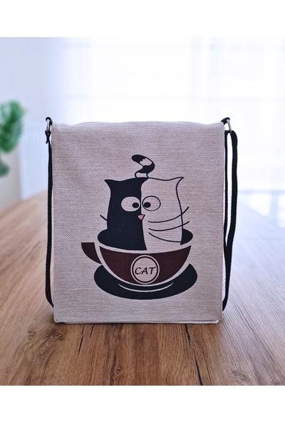 Aburcubur Atölye Kedili Keten Postacı Çantası