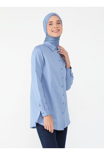 Refka Oxford Kumaştan Basic Gömlek - Indigo - Refka Basic