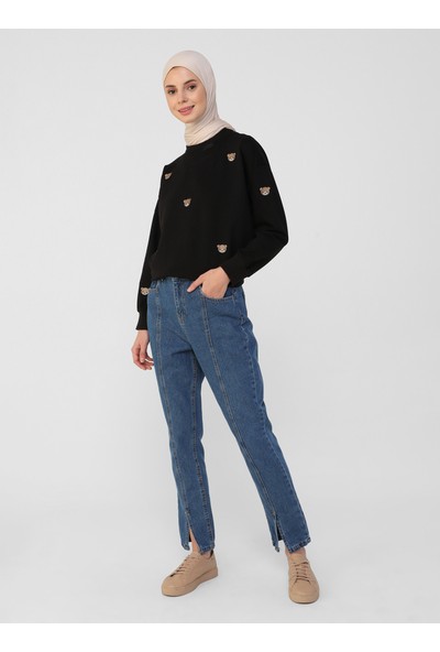 Benin Doğal Kumaşlı Paçası Yırtmaçlı Kot Pantolon - Indigo - Benin