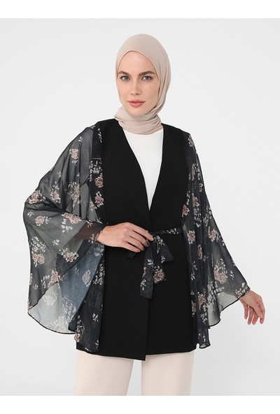 Refka Şifon Detaylı Yarasa Kollu Ceket - Siyah - Refka Woman Refka Şifon Detaylı Yarasa Kollu Ceket - Siyah - Refka Woman