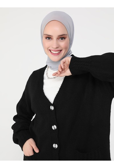 Refka Saç Örgü Detaylı Triko Hırka - Siyah - Refka Casual