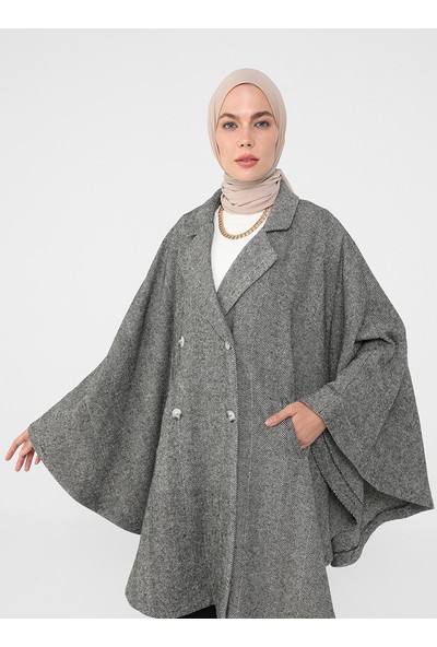 Refka Gizli Cepli Kaşe Panço - Siyah - Refka Woman Refka Gizli Cepli Kaşe Panço - Siyah - Refka Woman