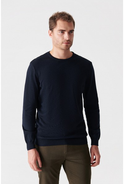 Avva Erkek Lacivert Bisiklet Yaka Jakarlı Kazak A12Y5200