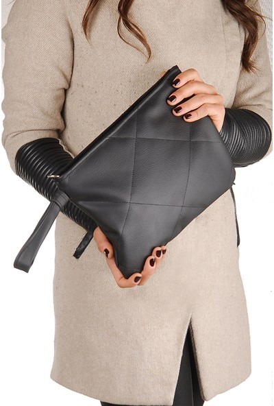 Simfa Siyah Deri Clutch El Çantası Simfa Siyah Deri Clutch El Çantası