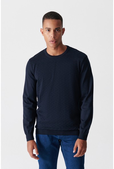 Avva Erkek Lacivert Bisiklet Yaka Jakarlı Kazak A12Y5203