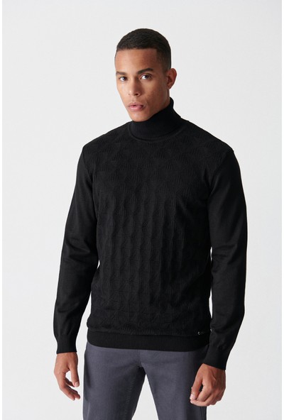 Avva Erkek Siyah Balıkçı Yaka Jakarlı Kazak A12Y5215