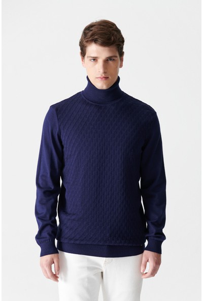 Avva Erkek Indigo Balıkçı Yaka Jakarlı Kazak A12Y5210