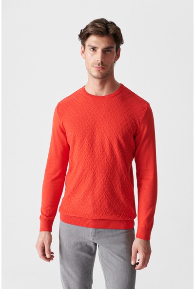 Avva Erkek Kırmızı Bisiklet Yaka Jakarlı Kazak A12Y5219