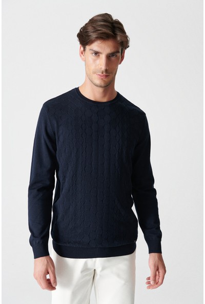 Avva Erkek Lacivert Bisiklet Yaka Jakarlı Kazak A12Y5209