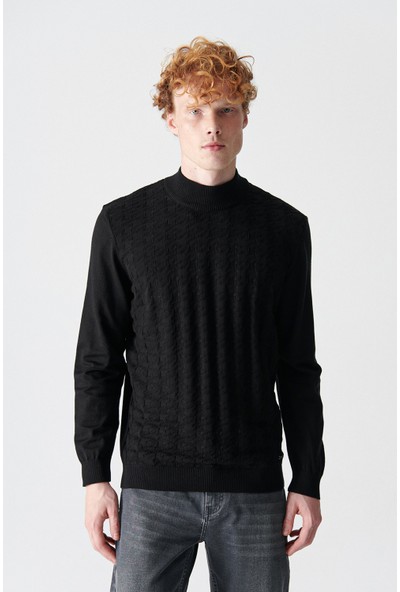 Avva Erkek Siyah Yarım Balıkçı Yaka Jakarlı Kazak A12Y5211 Avva Erkek Siyah Yarım Balıkçı Yaka Jakarlı Kazak A12Y5211