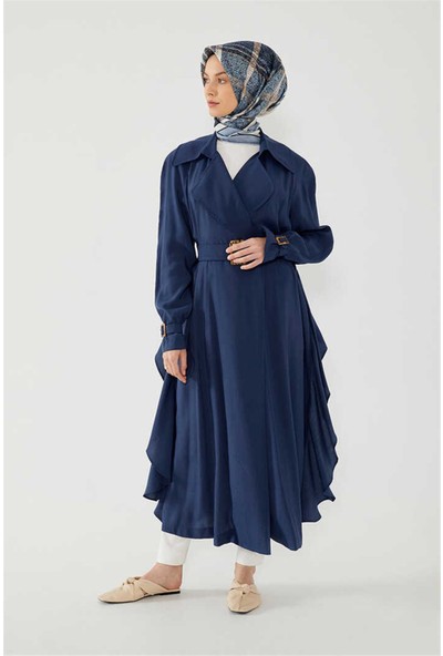 Levidor Yanları Volanlı Trençkot Indigo