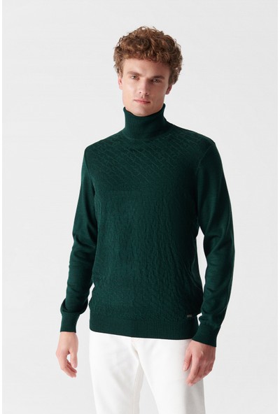 Avva Erkek Yeşil Balıkçı Yaka Jakarlı Kazak A12Y5218