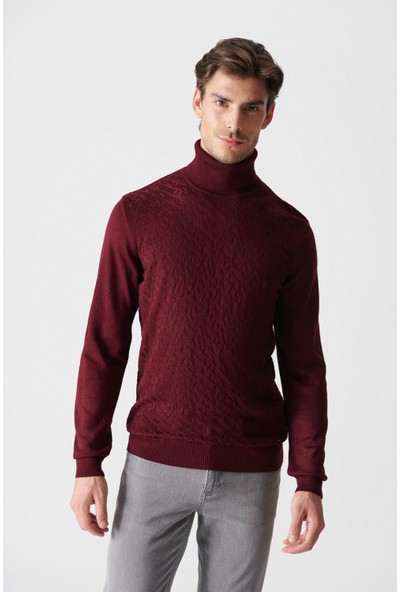 Avva Erkek Bordo Balıkçı Yaka Jakarlı Kazak A12Y5218 Avva Erkek Bordo Balıkçı Yaka Jakarlı Kazak A12Y5218