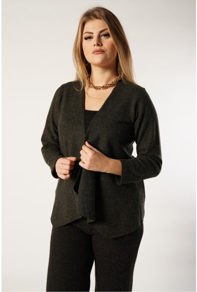 Nelly Kadın Büyük Beden Kamufle Uzun Kol Triko Hırka