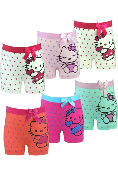 Modern Asır Hello Kitty Kız Çocuk Iç Giyim Pamuklu Esnek Likralı Baskılı 6'lı Boxer Külot