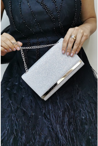 Nazart Kadın Cupra Gümüş Abiye Clutch Portföy Kadın Gece Çantası