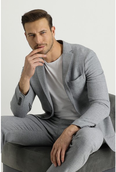 Kiğılı Slim Fit Yünlü Desenli Spor Ceket