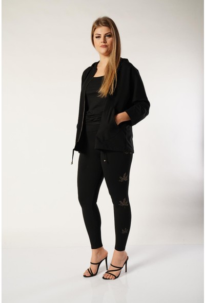 Nelly Kadın Büyük Beden Kapüşonlu Fermuarlı Hırka