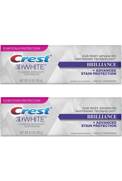 Crest 3D White Brilliance Gelişmiş Beyazlatma Teknolojisi Leke Koruma Diş Macunu (Nane) 116GR (2li) Crest 3D White Brilliance Gelişmiş Beyazlatma Teknolojisi Leke Koruma Diş Macunu (Nane) 116GR (2li)