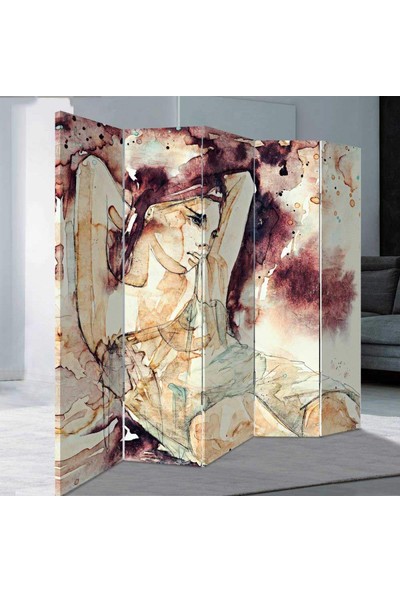Stella Store Kadın Güzelliği 5 Kanatlı Oda Bölücü Çift Taraflı Kanvas Paravan