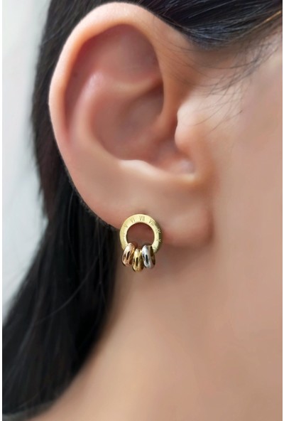 ÇLK Accessories Çelik Roma Rakamlı Biyeli Çelik Küpe TRKÜPE34176 B33503 ÇLK Accessories Çelik Roma Rakamlı Biyeli Çelik Küpe TRKÜPE34176 B33503