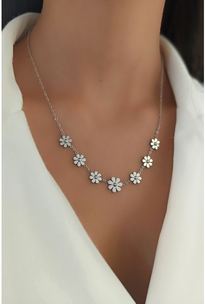 ÇLK Accessories Çelik Plaka Çiçek Figür Çelik Kolye TRKOLYE5750 B35003