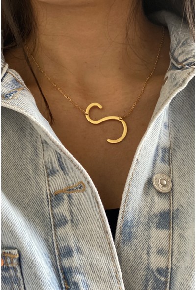 His Takı Gold Iri Plaka Harf Kolye S Harfi