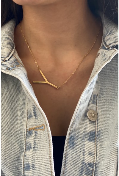 His Takı Gold Iri Plaka Harf Kolye Y Harfi