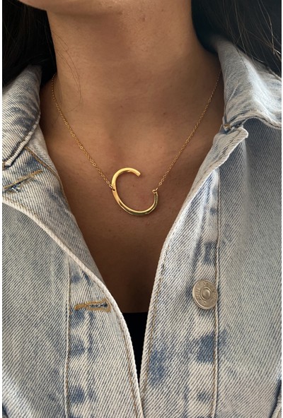 His Takı Gold Iri Plaka Harf Kolye C Harfi